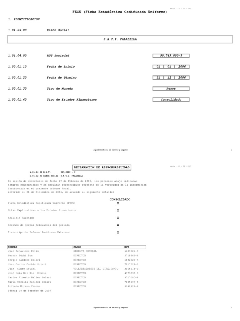 FECU CONSOLIDADA 4Q 06 Falabella | PDF | Auditoría | Estado financiero