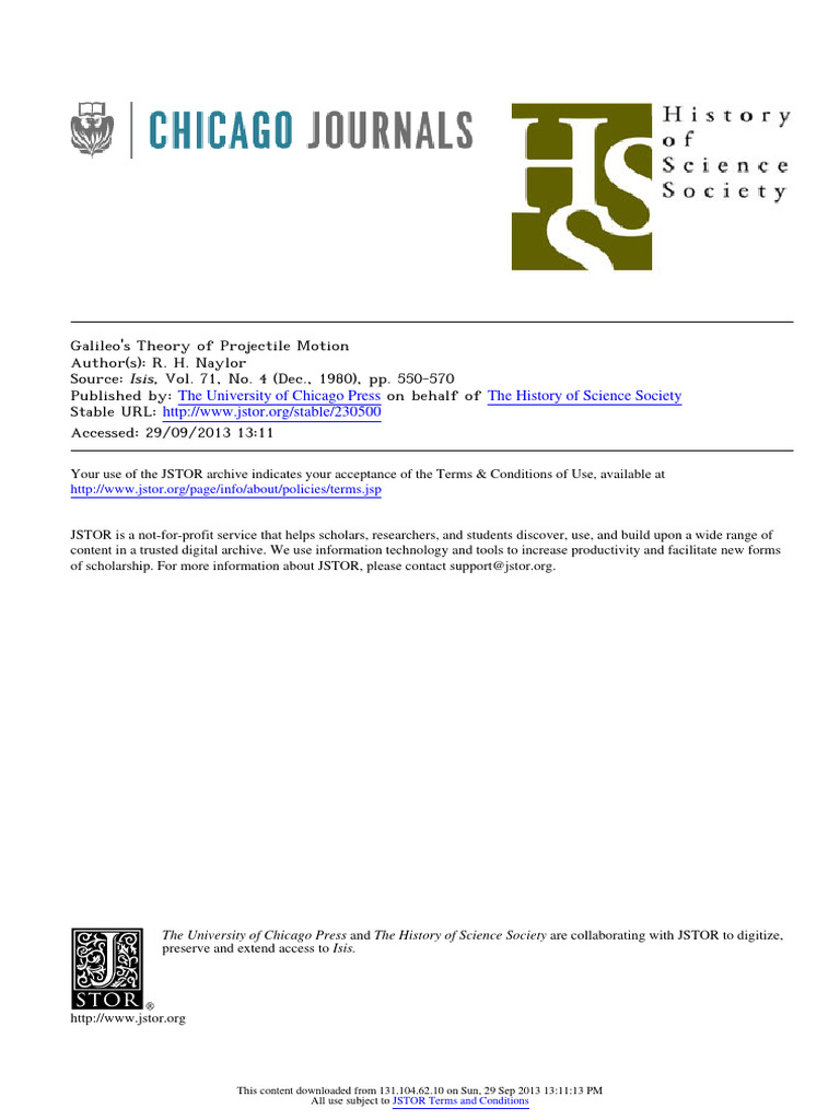 Naylor - Galileo's Theory of Projectile Motion | PDF | Galileo Galilei ...