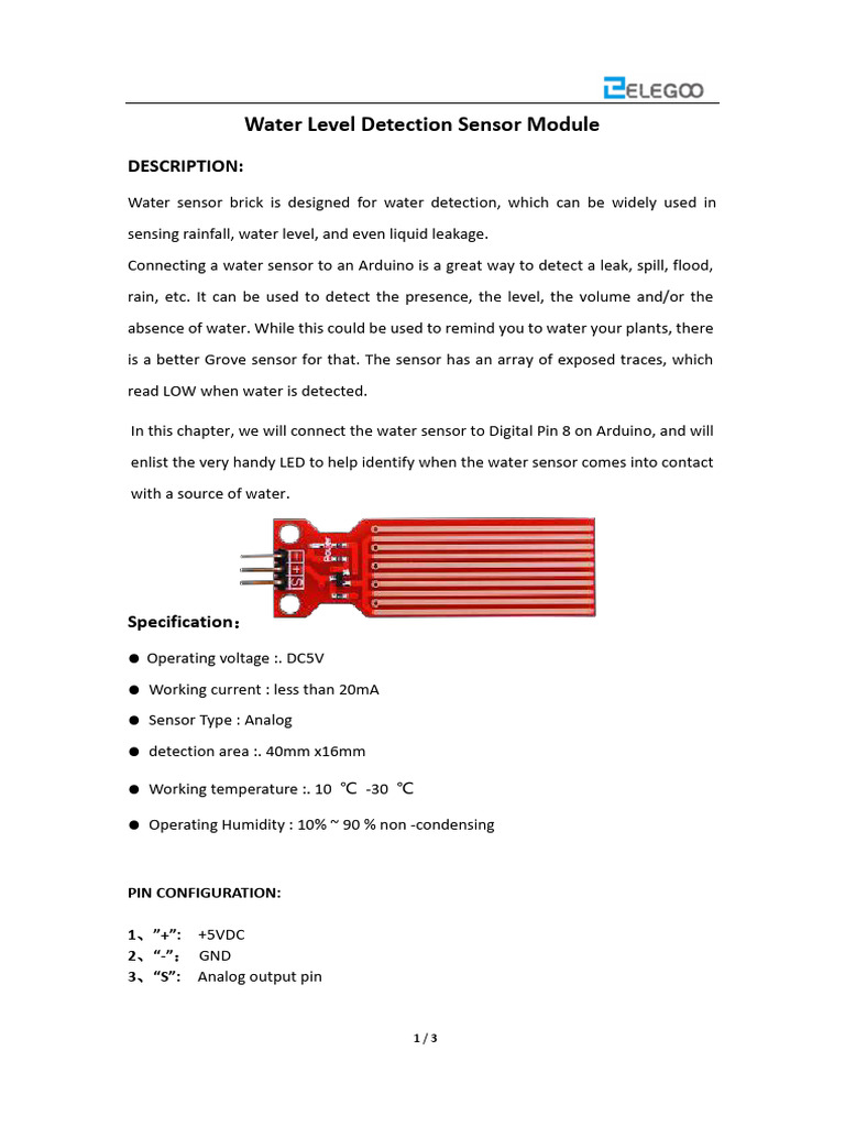 Water Level Detection Sensor Module Pdf