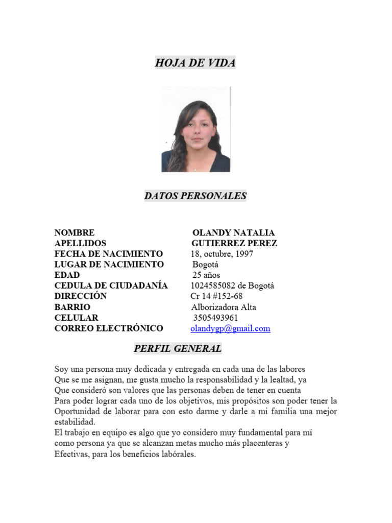Hoja de Vida 2023 Olandy | PDF