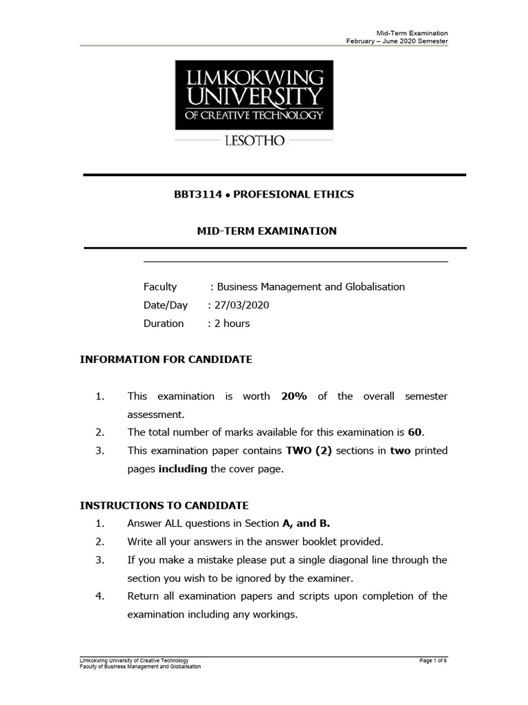 Profesional Ethics Mid-Term 2020 | PDF