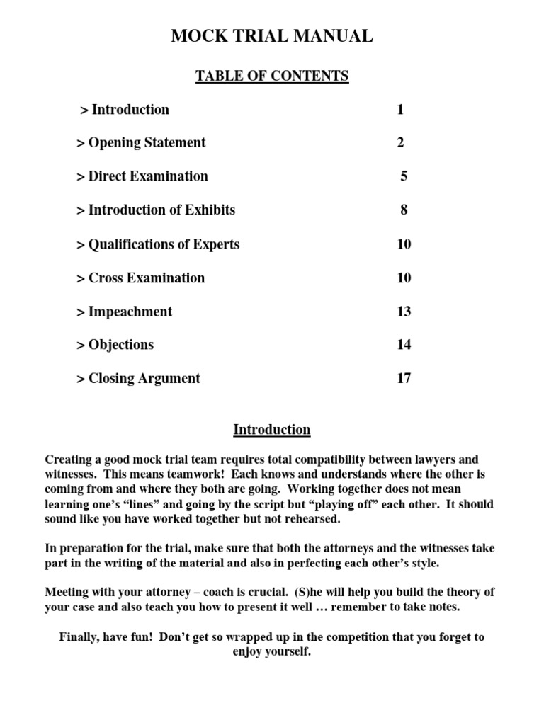 Mock Trial Manual 2022 | PDF | Witness | Testimony