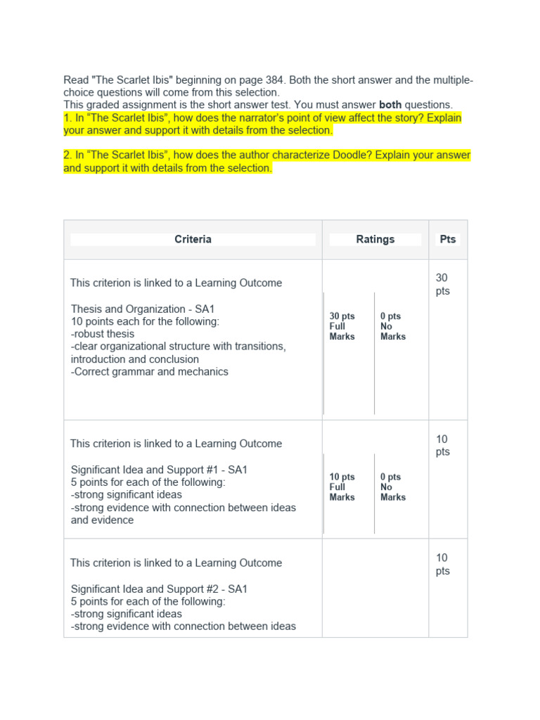 The Scarlet Ibis | PDF