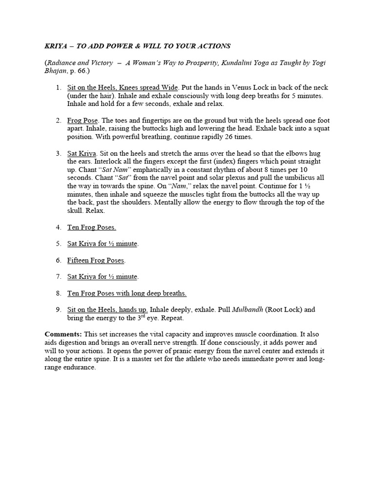 Kriya - To Add Power Will To Your Actions | PDF | Wellness