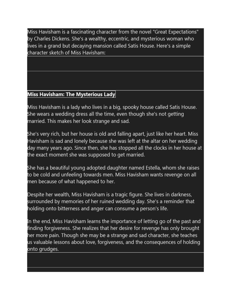 Miss Havisham: The Mysterious Lady | PDF | Classics