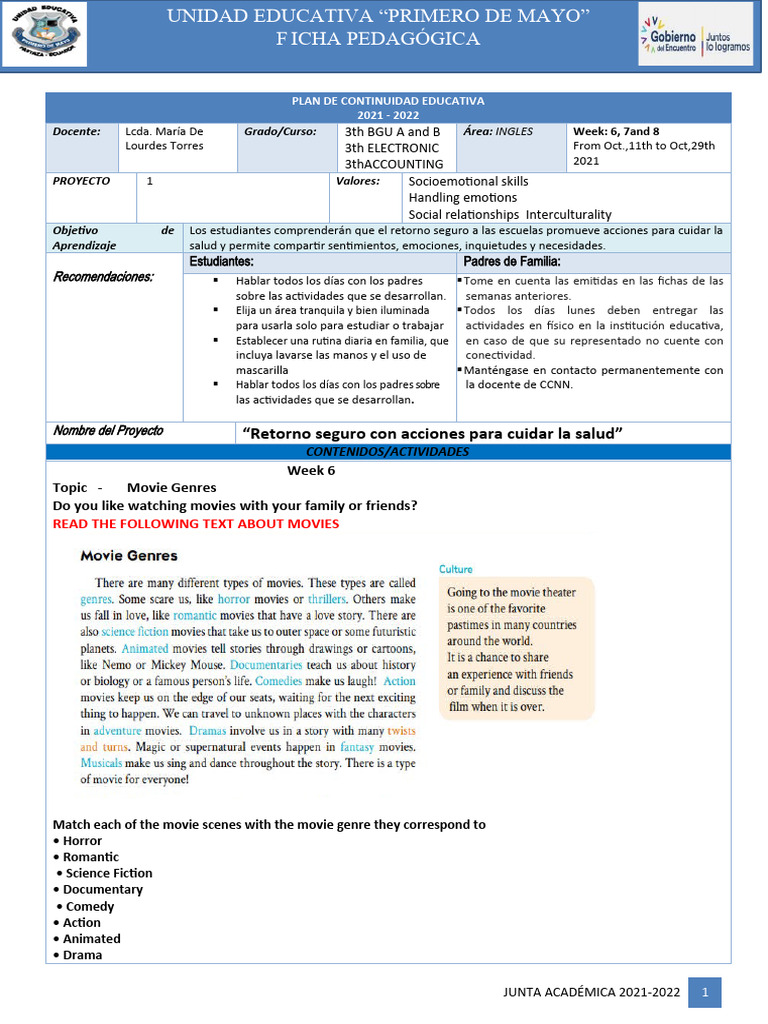 Actividades de 3ro 3 Semanas | PDF | Language Arts & Discipline | Wellness