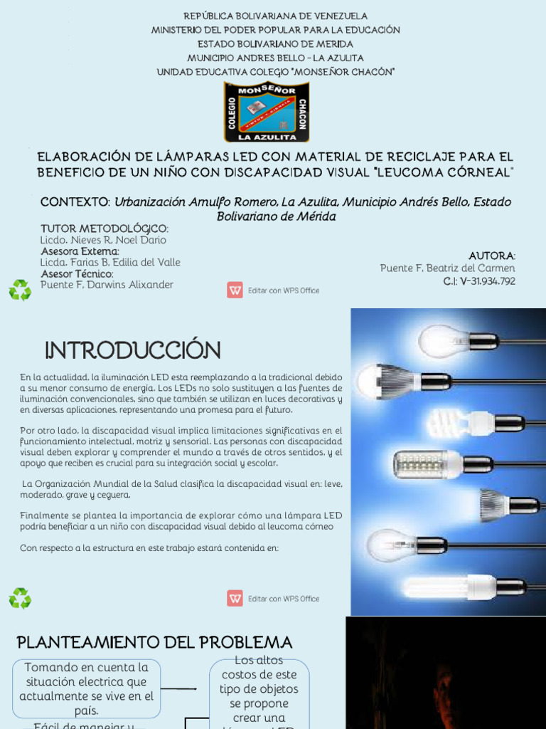 PRESENTACION EN DIAPOSITIVAS DE PROYECTO PARA ELABORAR LÁMPARAS LED | PDF | Diodo emisor de luz ...