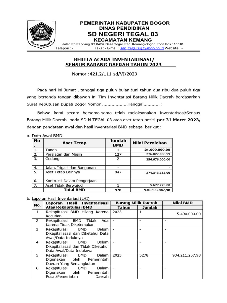 T03 - Berita Acara - Suket - Surat Nyata-Pengantar Sensus BMD 2023 | PDF