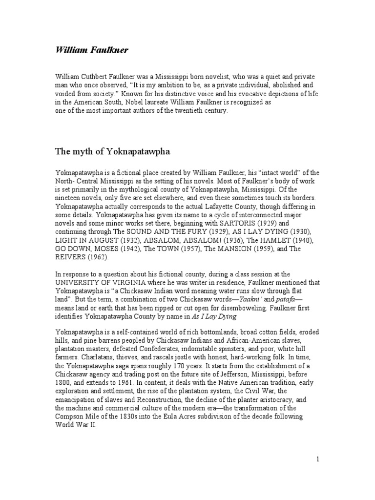 Faulkner's Yoknapatawpha County Explained | PDF | William Faulkner ...