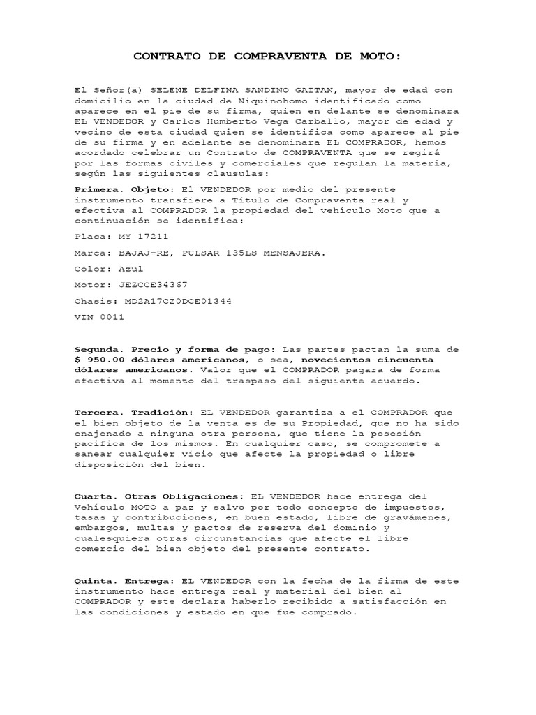 Compra Venta Moto | PDF | Derecho civil (sistema legal) | Derecho privado