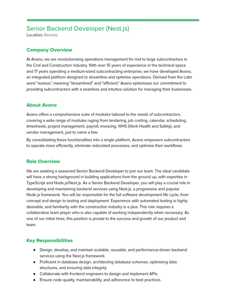 Senior Backend Developer JD | PDF | Databases | Product Lifecycle Senior Backend Developer JD | PDF | Databases | Product Lifecycle