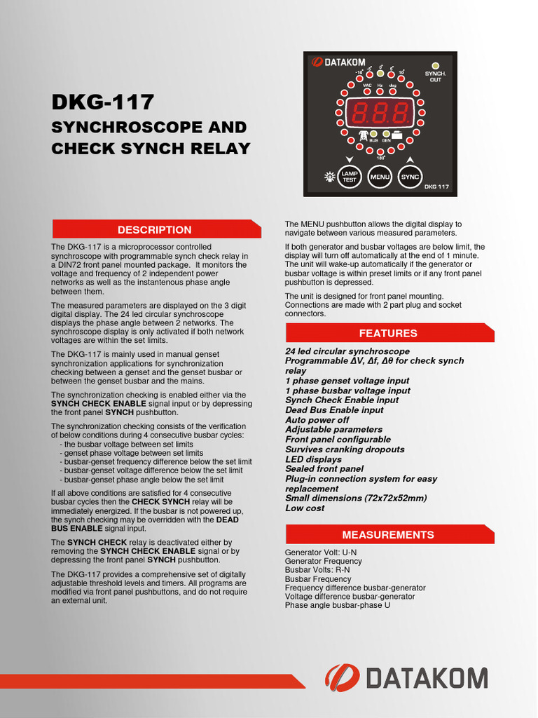 DATAKOM DKG117 Datasheet | PDF | Relay | Alternating Current