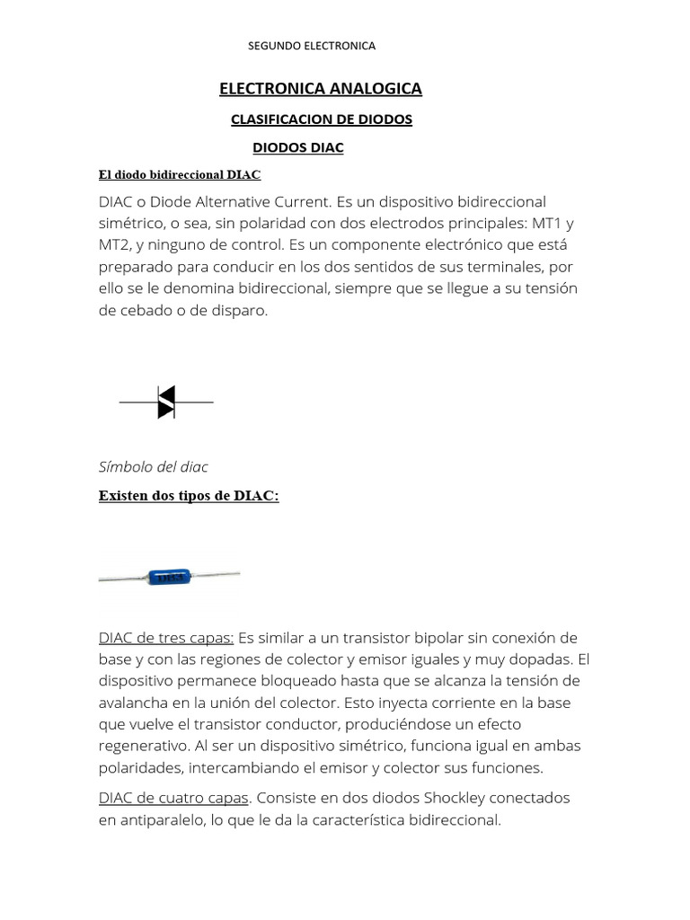 Electronica Analogica Diodo Diac | PDF | Electrónica | Corriente eléctrica
