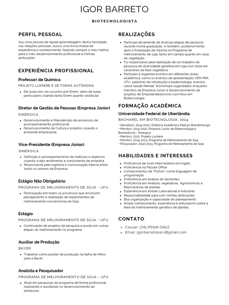 Currículo - Igor Barreto | PDF | Biotecnologia | Soja