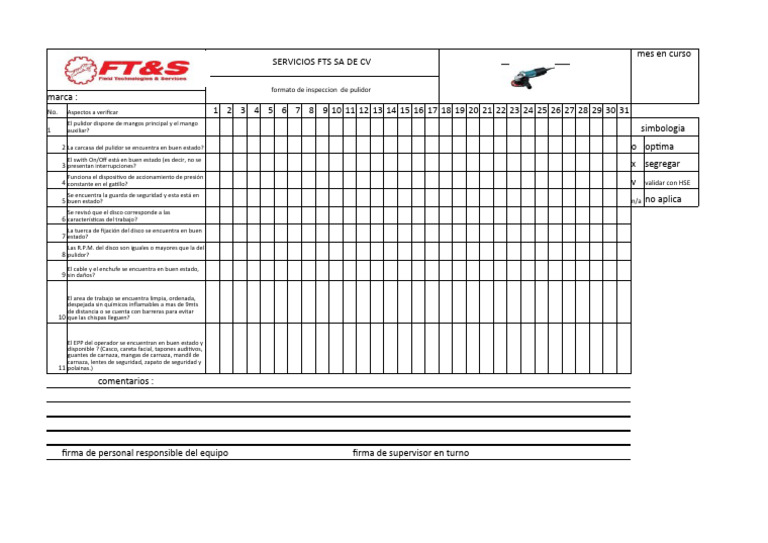 Inspección de Pulidores FTS SA de CV | PDF