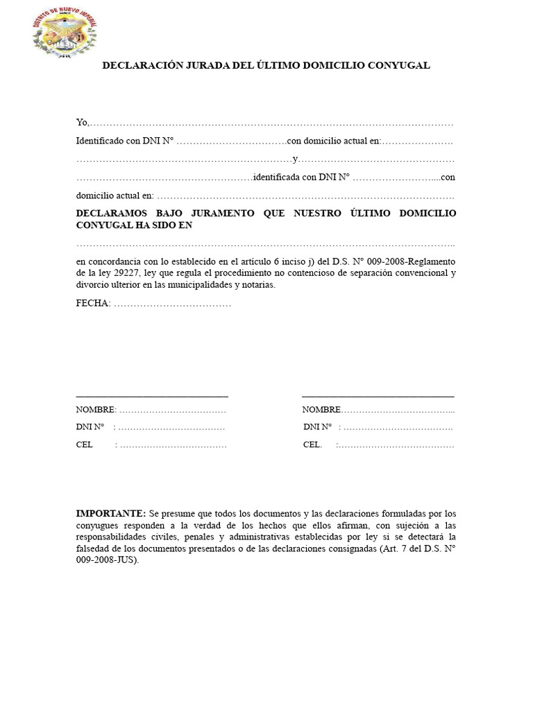 Declaración Jurada de Divorcio Ulterior | PDF | Divorcio | Propiedad de ... Declaración Jurada de Divorcio Ulterior | PDF | Divorcio | Propiedad de ...