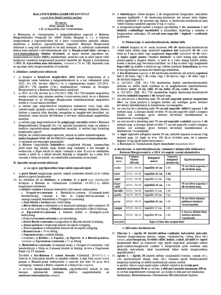 Balatoni Horgászrend | PDF