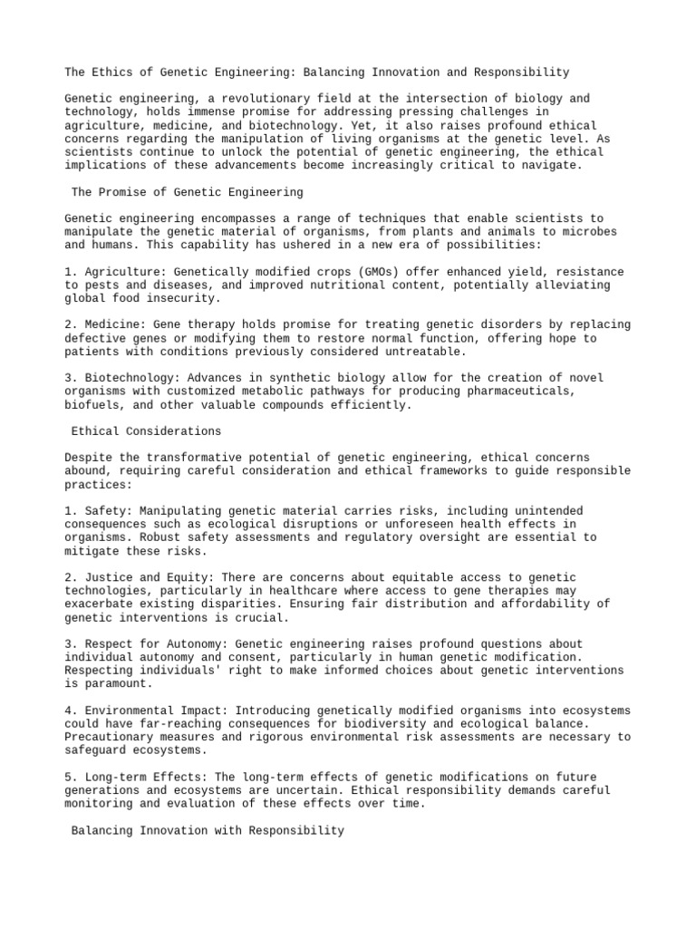 Ethics of Genetic Engineering Explained | PDF | Genetic Engineering ...
