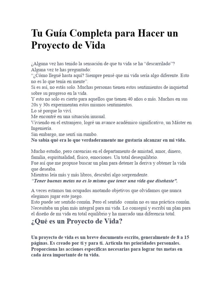 Tu Guía Completa para Hacer Un Proyecto de Vida | PDF | Amor ...