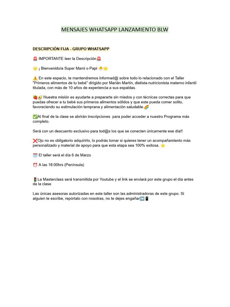 Afiliados BLW - Mensajes Venta | PDF