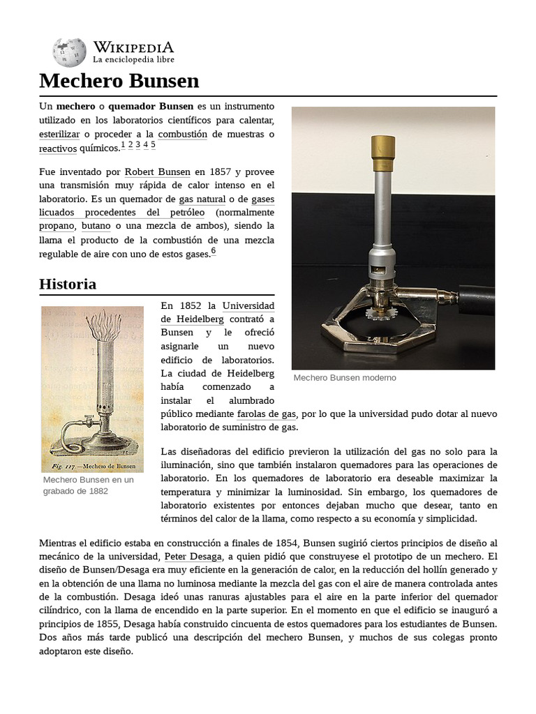 Mechero Bunsen | PDF | Química | Sustancias químicas