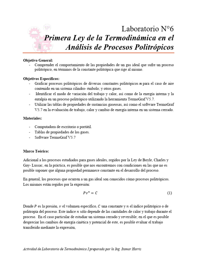Guía de Laboratorio N°6 TermoGraf V5.7 Termodinámica I | PDF | Gases ...