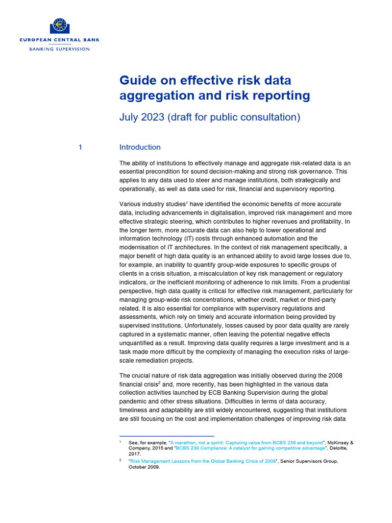 SSM - Pubcon230724 Draftguide - en | PDF | Risk | Data Quality