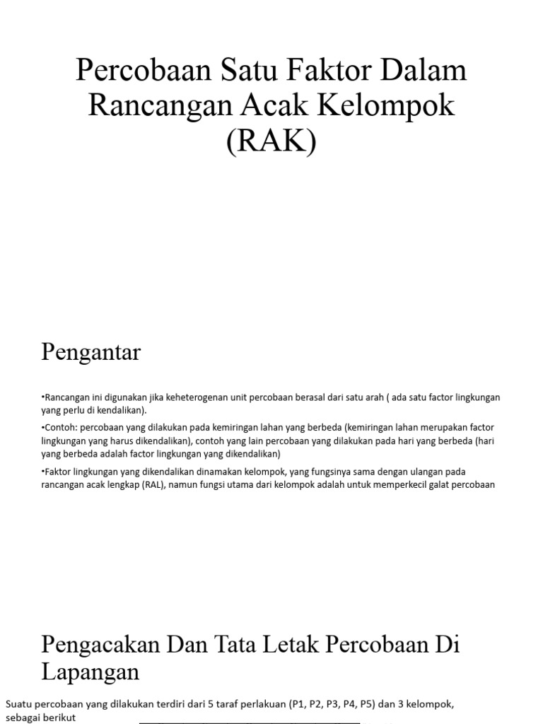Percobaan Satu Faktor Dalam Rancangan Acak Kelompok ( | PDF