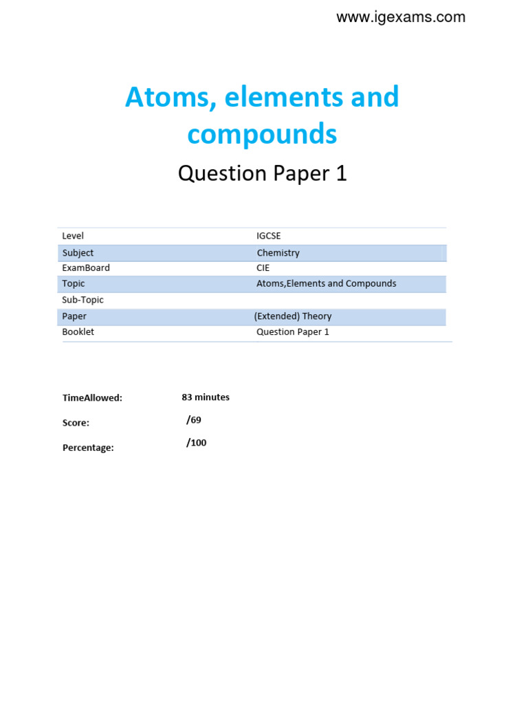 4.1 Atoms Elements and Compounds QP - Igcse Cie Chemistry - Extended ...