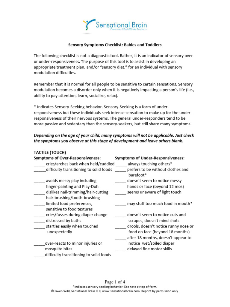 SB Sensory Checklist Birth To 3 20180619 | PDF | Sensory Processing ...