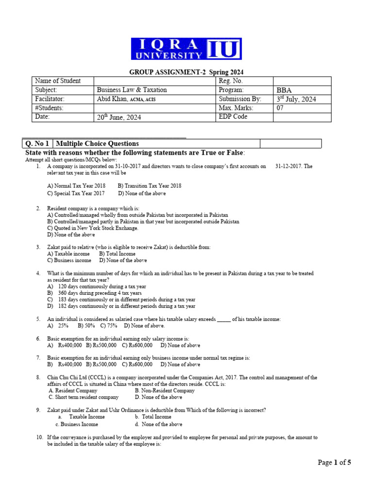 Assignment-2 BL&T | PDF | Taxes | Tax Exemption