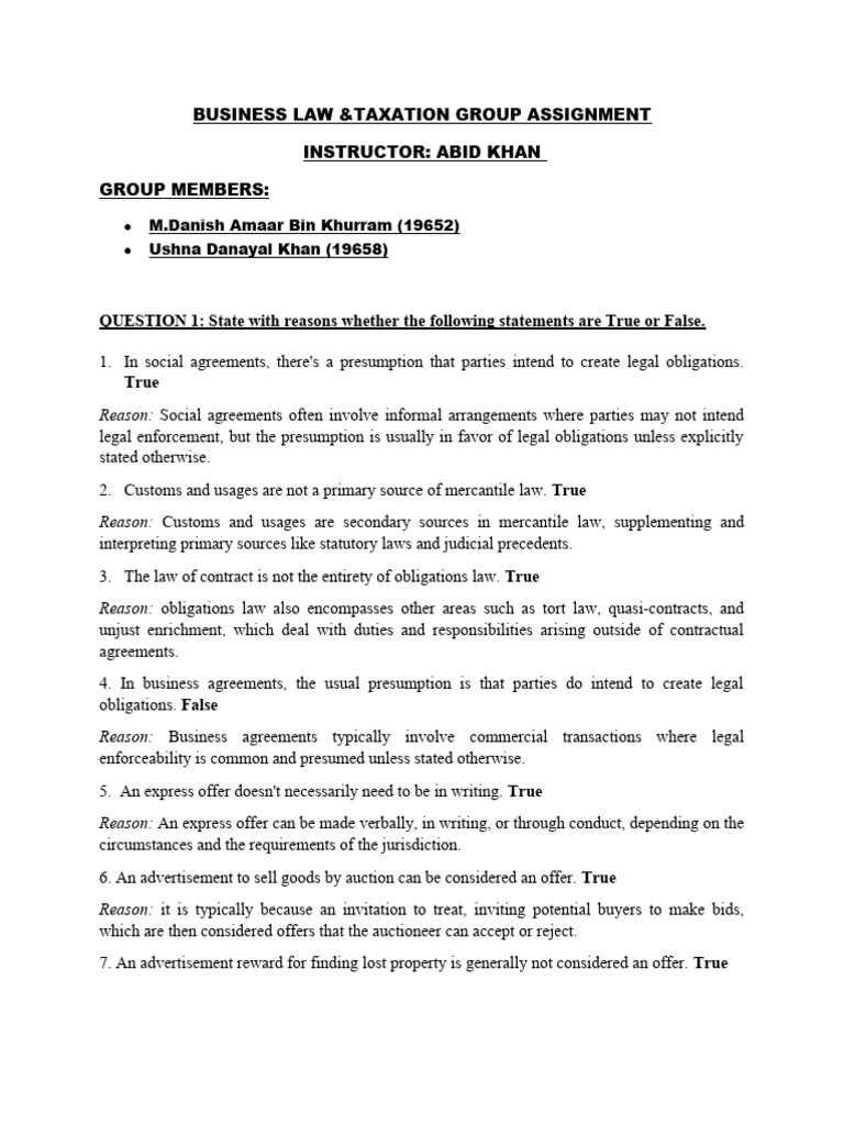 BLT Assignment | PDF | Offer And Acceptance | Goods