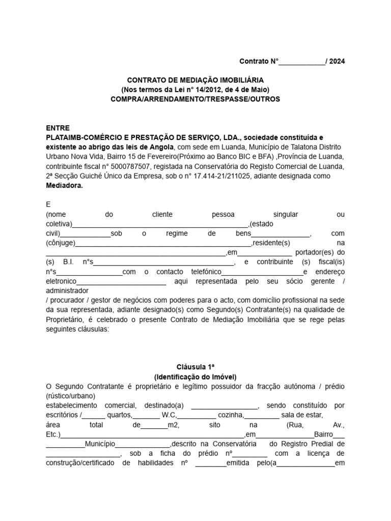 Contrato de Mediação Imobiliária | PDF | Direito Privado | Direito ...