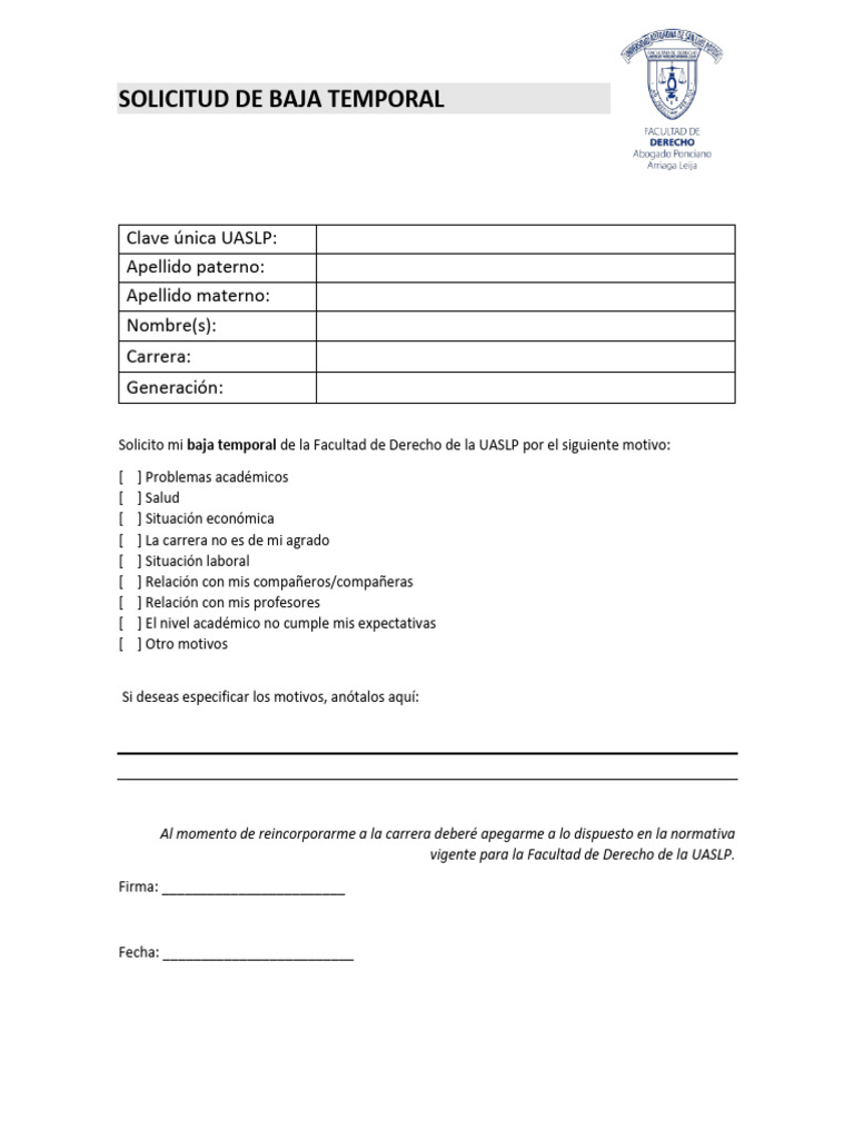 Solicitud de Baja Temporal | PDF | Finanzas y dinero