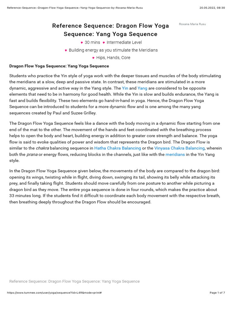 Reference Sequence Dragon Flow Yoga Sequence Yang Yoga Sequence by Roxana Maria Rusu | PDF ...