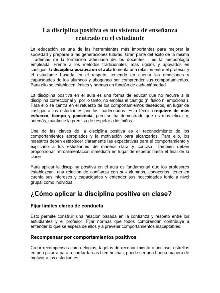 Disciplina Positiva en el Aula | PDF | Enseñando | Salón de clases