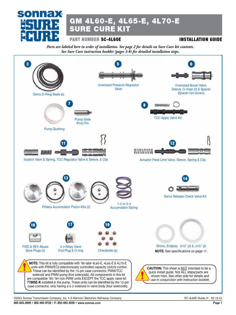 Sonnax Kit Ax4n | PDF | Valve | Piston