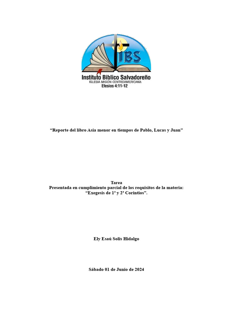 Resumen de Libro Asia Menor en Tiempos de Pablo, Lucas y Juan. | PDF ...