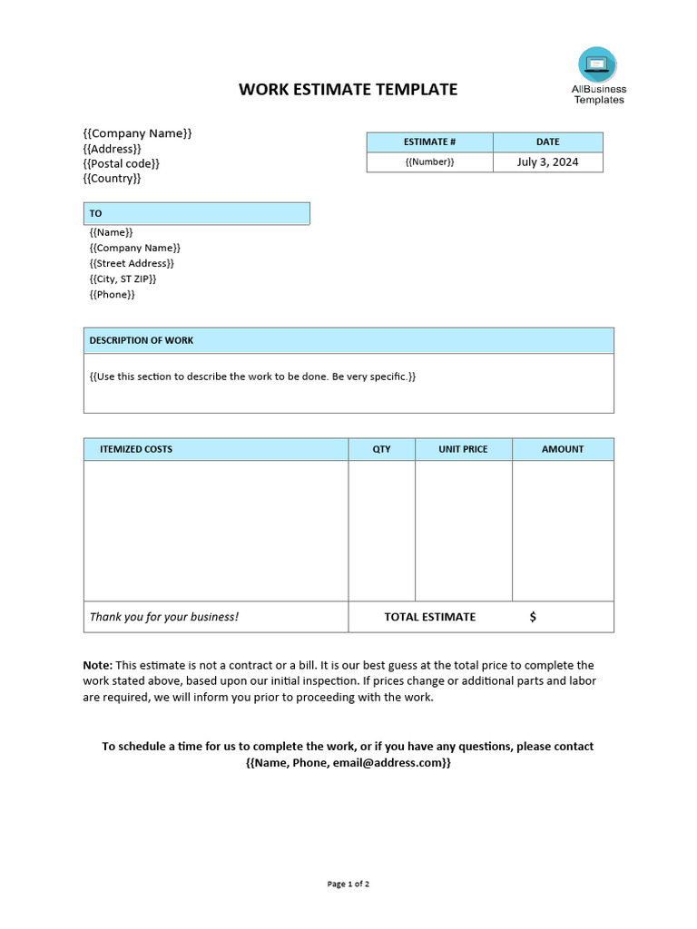 work_estimate_template | PDF