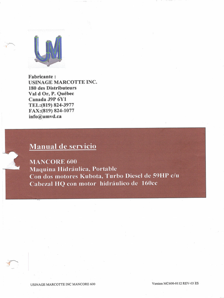 Manual de Servicio Mancore 600 | PDF