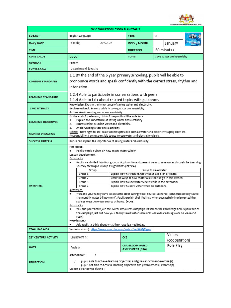 RPH Bi Year 5 (P.sivik 10 - Jan #Love) | PDF | Learning | Cognitive Science