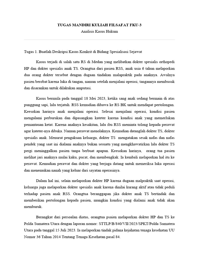 TUGAS MANDIRI KULIAH FILSAFAT FKU-3 Analisis Kasus Hukum | PDF | Sains & Matematika
