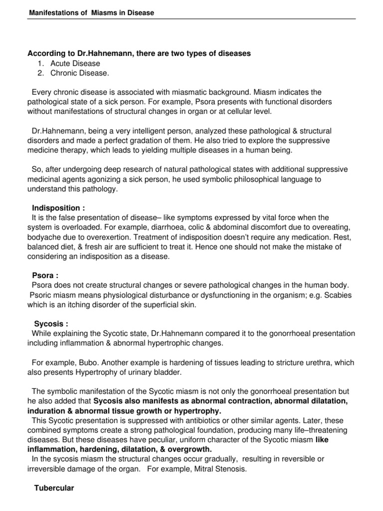 Manifestations of Miasms in Disease | PDF | Diabetes Mellitus | Homeopathy