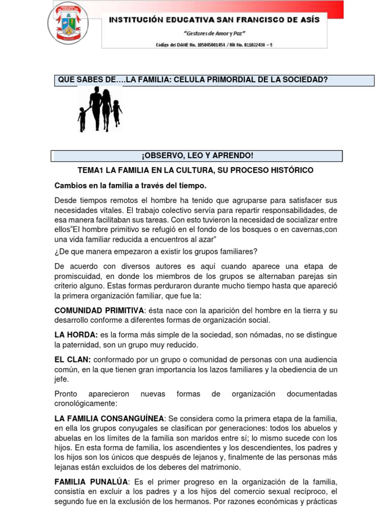 RECUPERACION SEPTIMO PRIMER PERIODO (1) | PDF | Poligamia | Familia