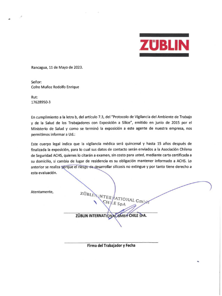 Carta Termino de Exposicion Cofre Muñoz Rodolfo | PDF