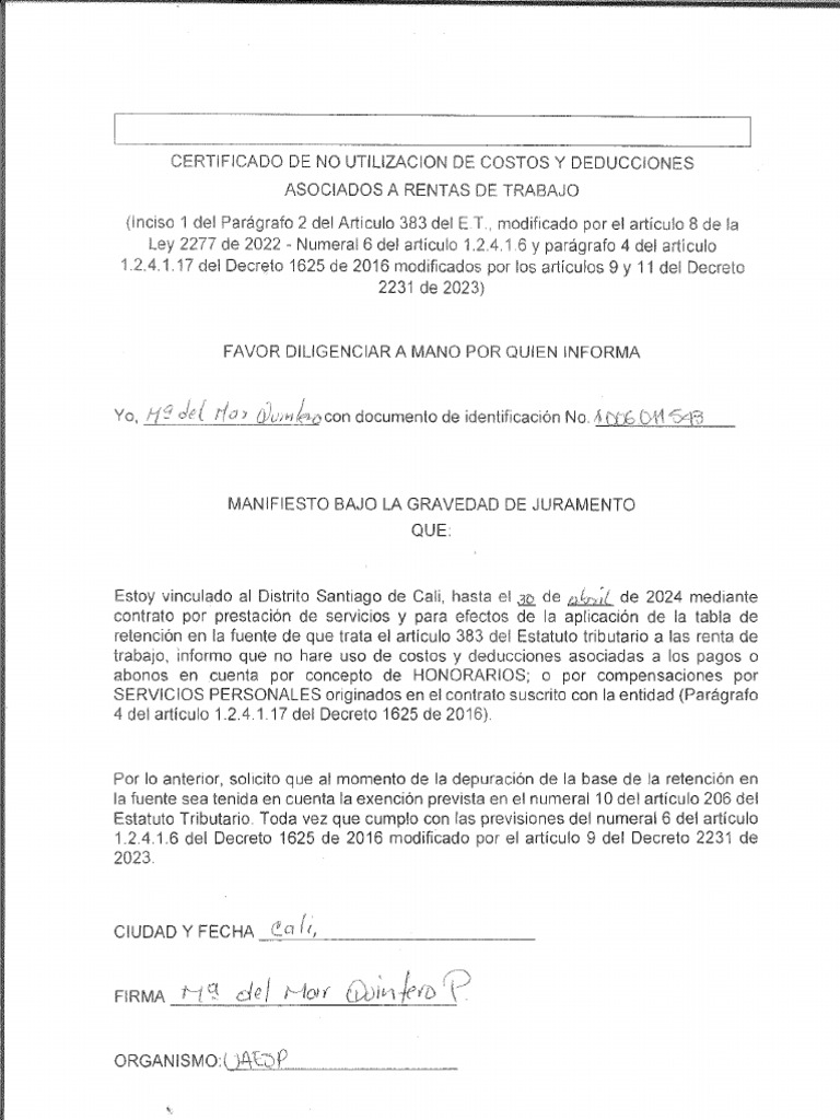 Formato de Vinculacion - Maria Del Mar Quintero | PDF