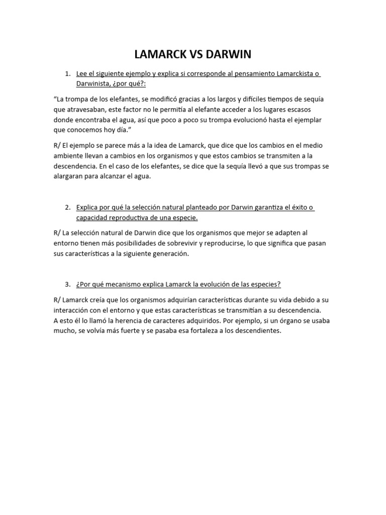 Lamarck VS Darwin | PDF