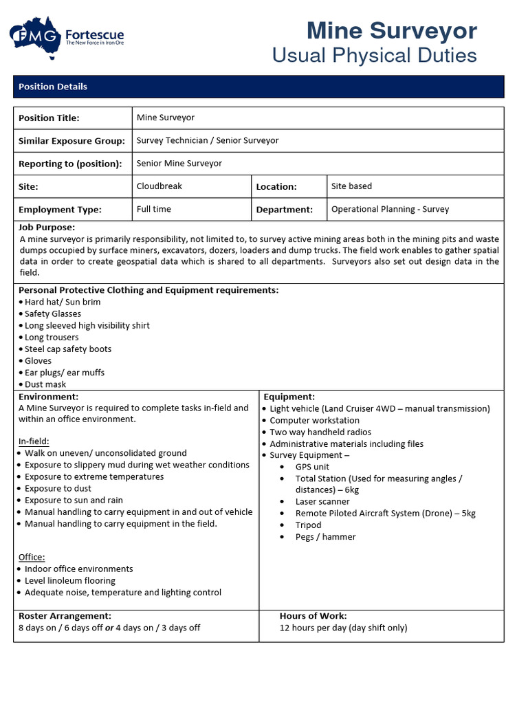 Mine Surveyors - Physical Requirements | PDF | Surveying | Mining