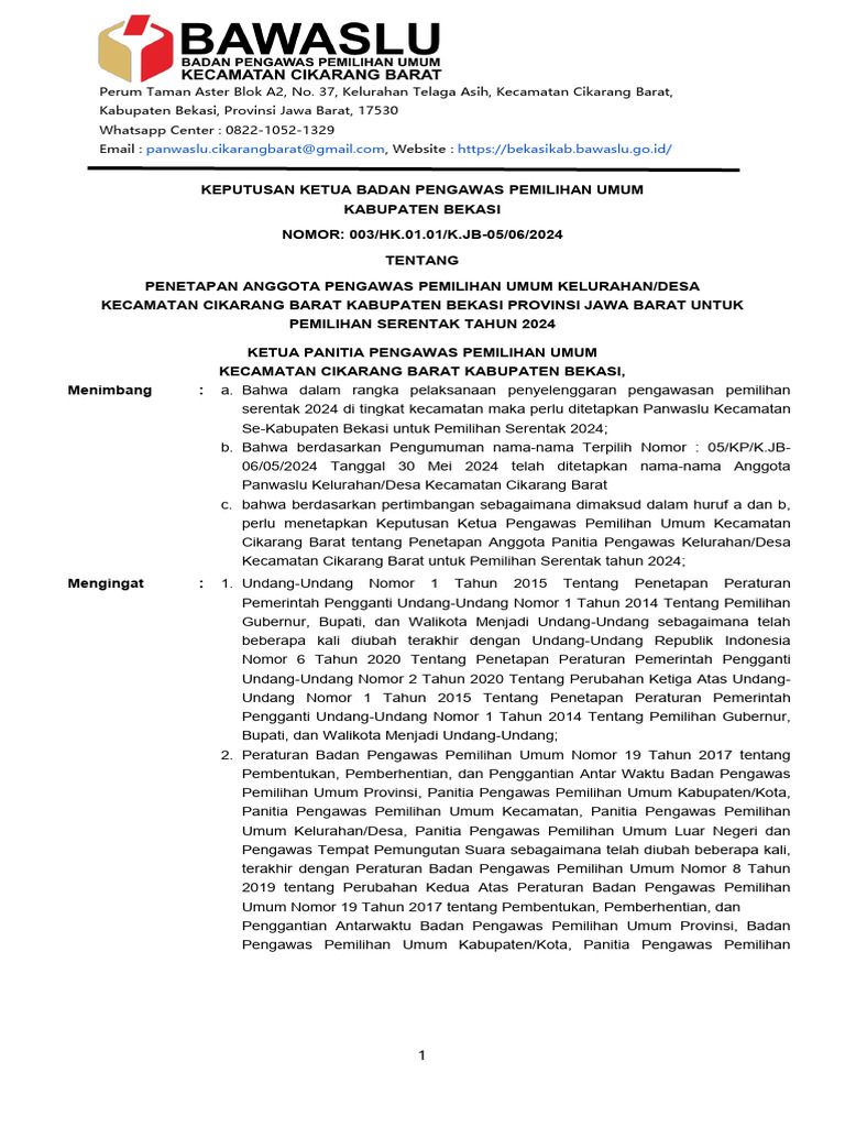 SK Ketua Penetapan PKD | PDF