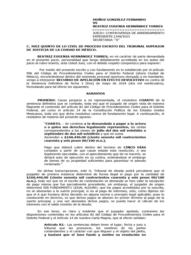 Recurso de Apelación Beatriz | PDF | Caso de ley | Sentencia (ley)